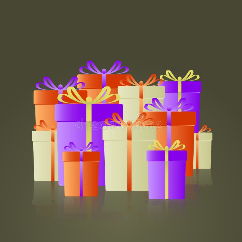 Lot of Colorful Gifts with Ribbons Reflection Stock Vector ...