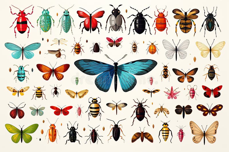 A lot of colorful insects stock illustration. Illustration of blue ...