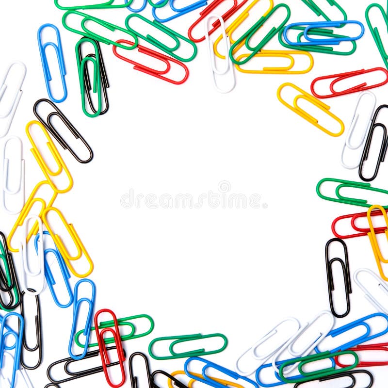 Colorful Paper Clips Frame in White Background Stock Photo - Image of ...