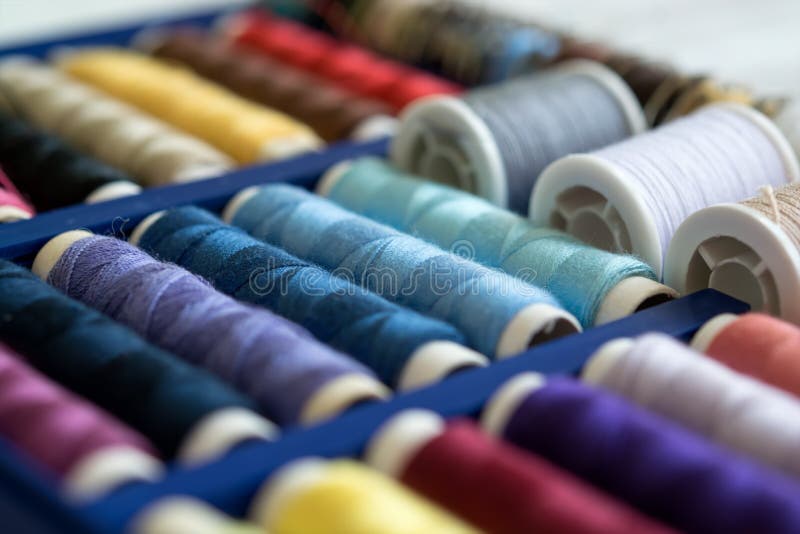 A Lot of Colorful Sewing Threads in the Box. Selective Focus, Closeup ...