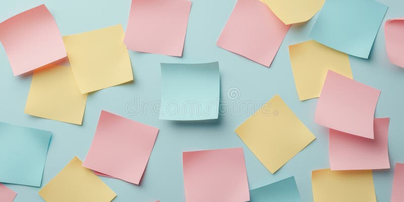 Colorful Sticky Notes Scattered Randomly on a Pastel Blue Background ...