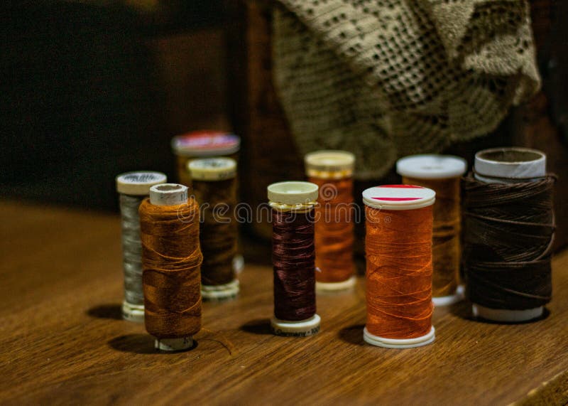 Lot of Colorful Yarn Rolls on the Table in a Tailor S Studio Stock ...