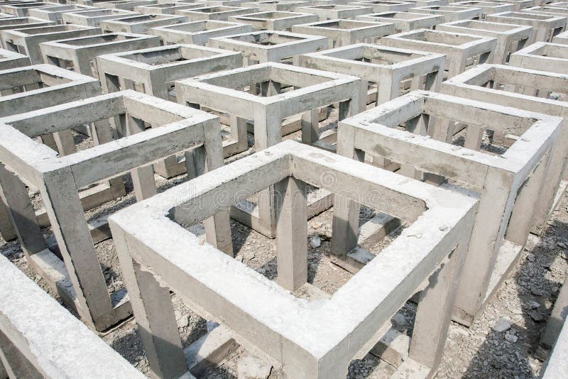 A Lot of Concrete Square Shape. Low Quality Precast Box Concrete Stock ...