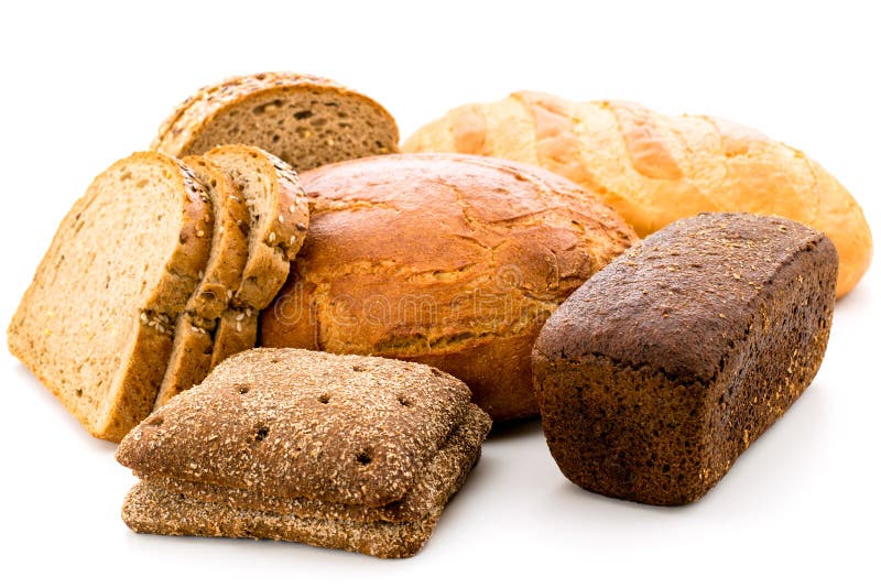 A Lot of Different Bread on a White Background Stock Image - Image of ...