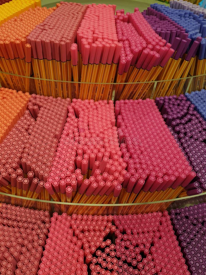 A Lot of Different Color Ballpoint Pens, a Top View Editorial ...