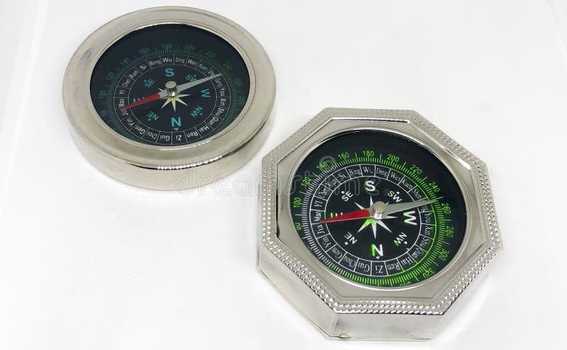 Compass Assortment and White Background Stock Photo - Image of black ...
