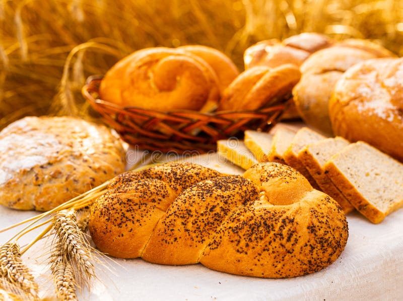 Lot of Different Flavored Bread, Wheat, Rye, on the Table in the Field ...