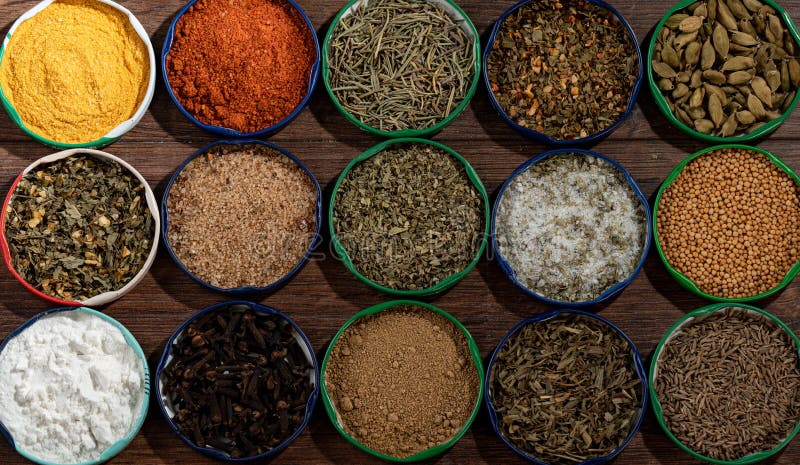 A lot of different spices stock image. Image of oregano - 259931635