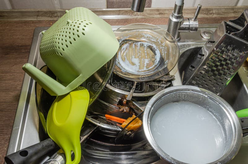 A Lot of Dirty Dishes in the Sink in the Kitchen Stock Image - Image of ...