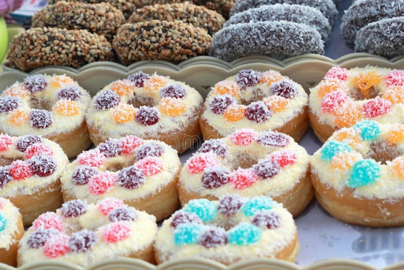 A Lot of Donuts and Strawberry Jam Stock Image - Image of icing ...