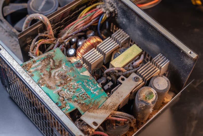 A Lot of Dust. Computer Power Supply is Damaged Stock Photo - Image of ...
