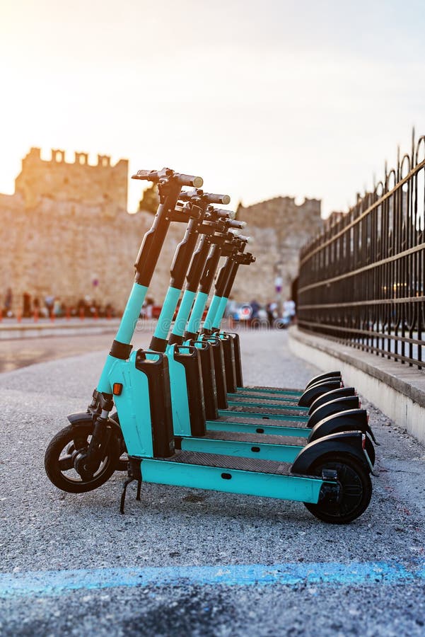 Lot of electric scooters stock photo. Image of bike - 317415460