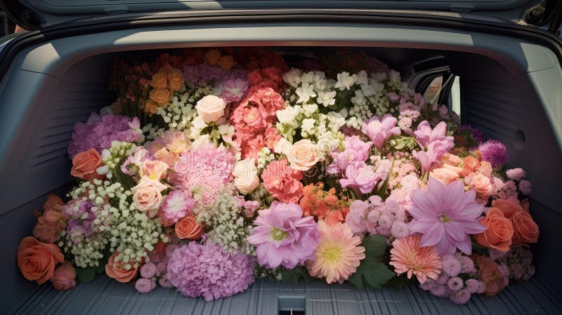A Lot of Flowers in Car Trunk in Spring Day Stock Photo - Image of ...