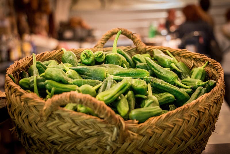 Lot of Fresh Green Serrano Pepper in a Basket Stock Image - Image of ...