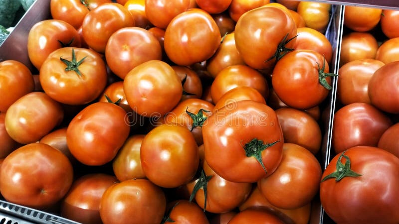 Fresh Red Tomatoes Display at Supermarket Stock Photo - Image of king ...