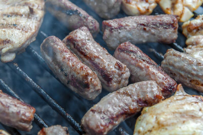 Lot of Fresh Tasty Meet on BBQ Close Stock Photo - Image of bloody ...