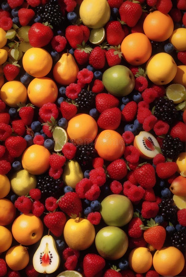 A Lot of Fruits Vivid Color Background Stock Illustration ...