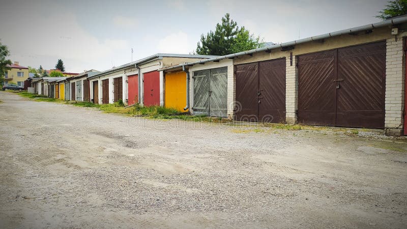 Row of car garages stock image. Image of facade, property - 222417783