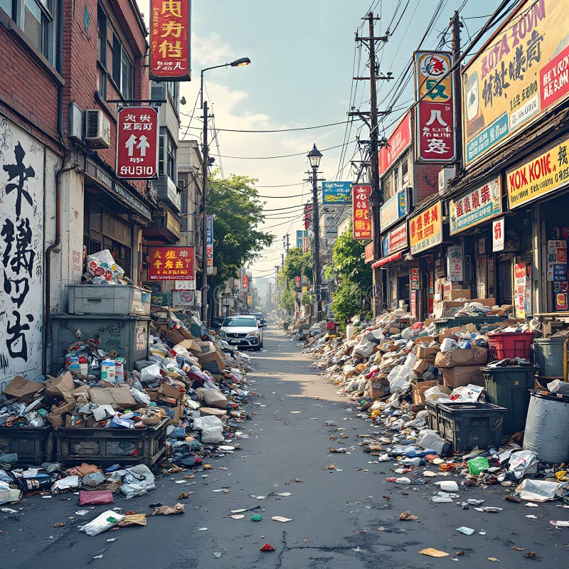 A lot of garbage in town stock illustration. Illustration of recycling ...