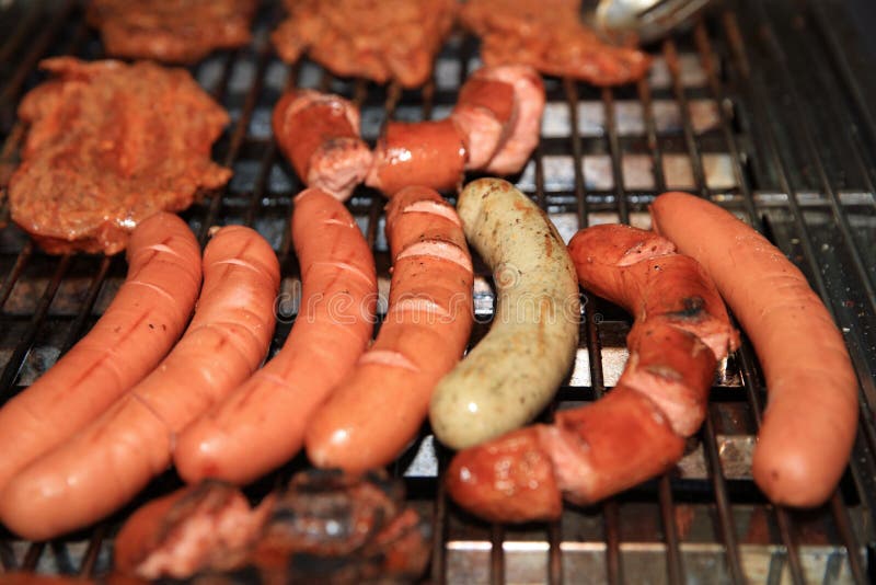 Barbecue with German Bratwurst Stock Image - Image of savory, dinner ...