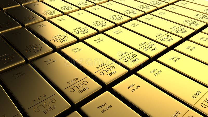 A Lot of Gold Ingots. 3D-rendering. Stock Illustration - Illustration ...