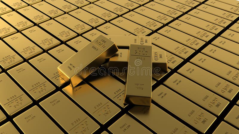 A Lot of Gold Ingots. 3D-rendering. Stock Illustration - Illustration ...