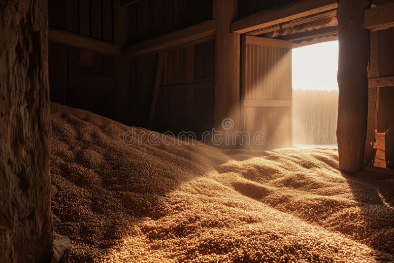 A Lot of Grain in the Barn is Illuminated by the Sun Stock Image ...