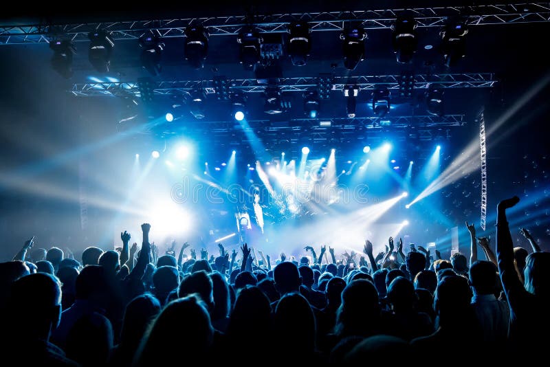 A Lot of Hands, Crowd on Concert, Blue Light Stock Photo - Image of ...
