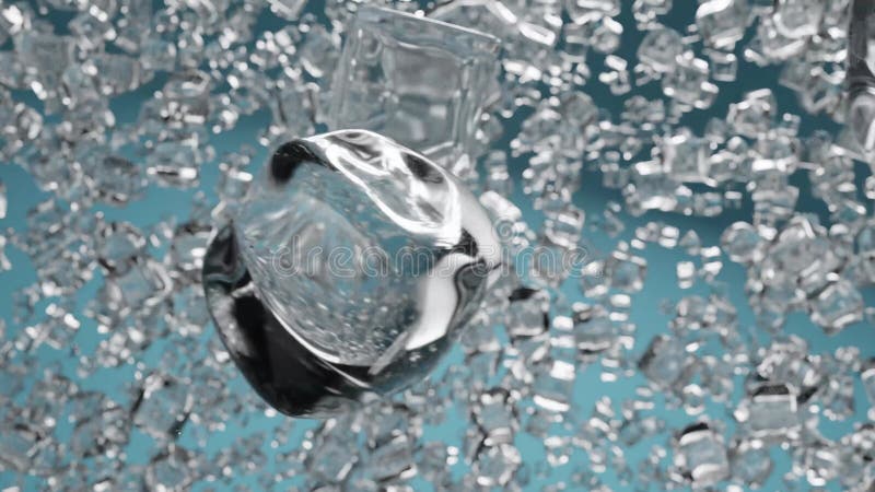 Ice Cubes Falling into Water with Splash on Blue Background Stock ...