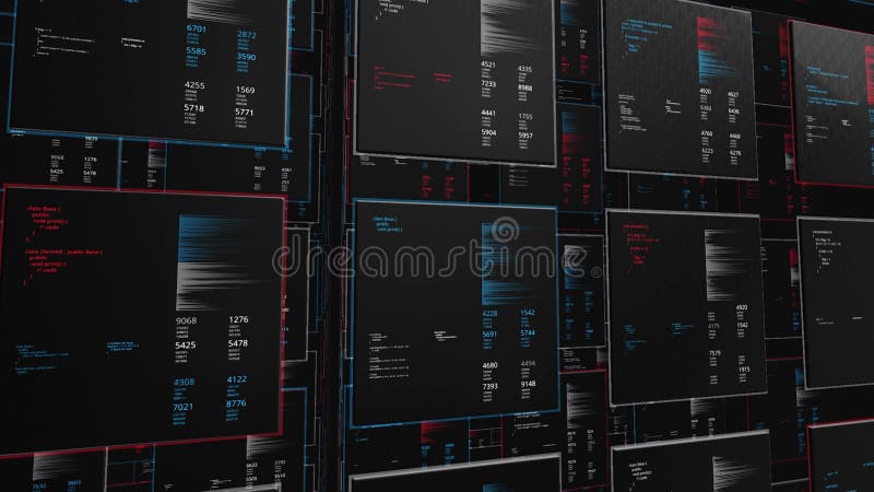 Lot of Information Cells in Computer. Animation. 3d Animation with ...