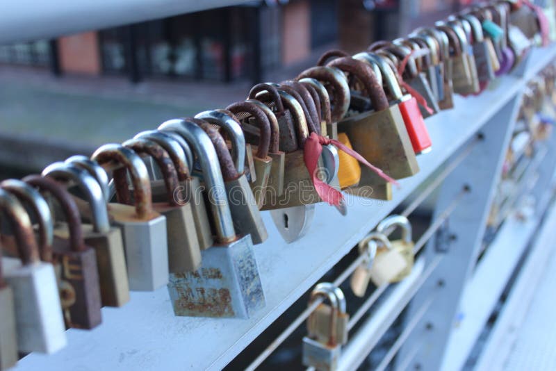 A Lot of Lockers in a Bridge Stock Image - Image of colors, love: 133886983