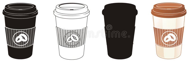 Four different paper cups stock illustration. Illustration of isolated ...