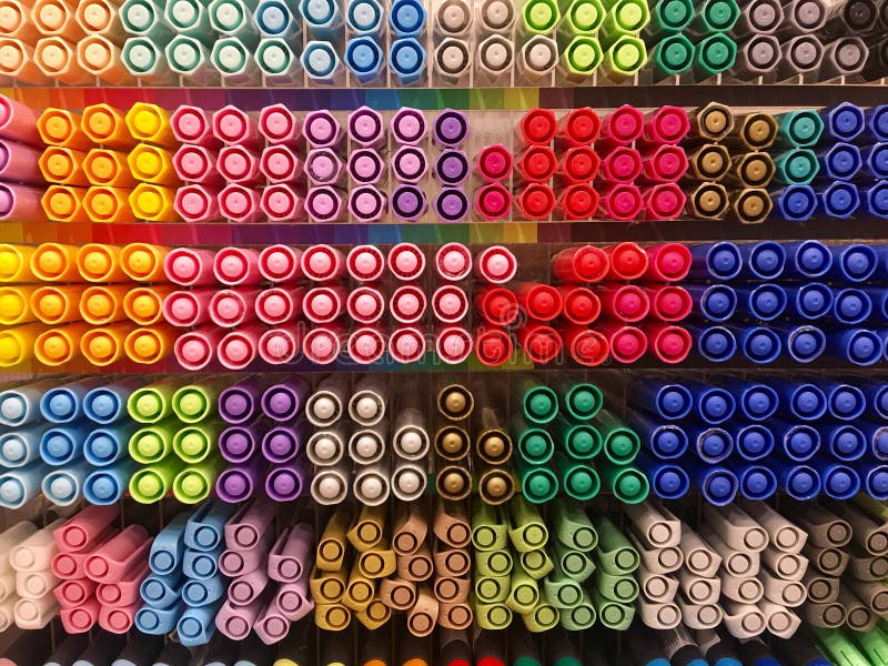 A Lot of Markers are on the Shelf in the Store. Color Spectrum of ...