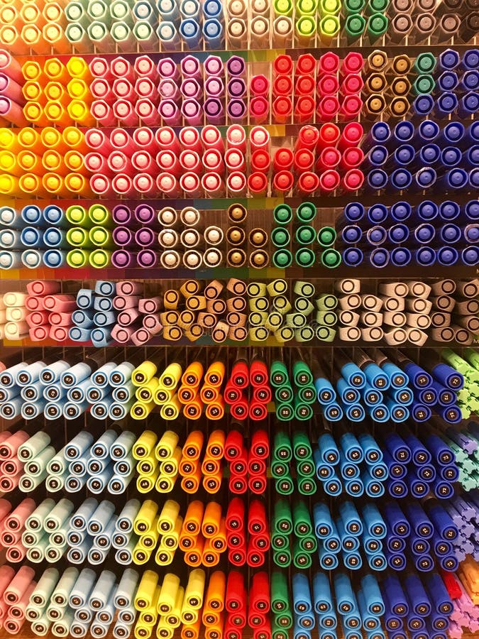 A Lot of Markers are on the Shelf in the Store. Color Spectrum of ...