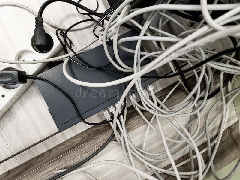 Messy Network Cabling at Switch Router Cabinet. Stock Photo - Image of ...
