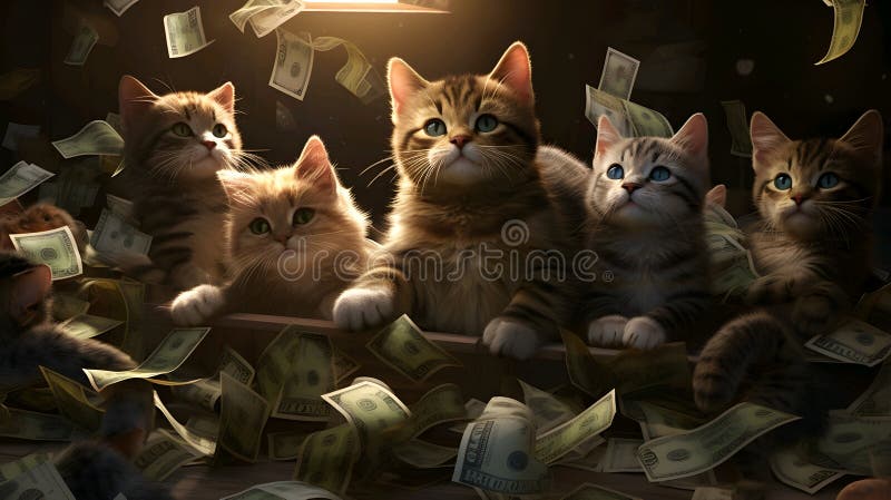 A Lot of Money Falls on a Group of Cats Stock Illustration ...