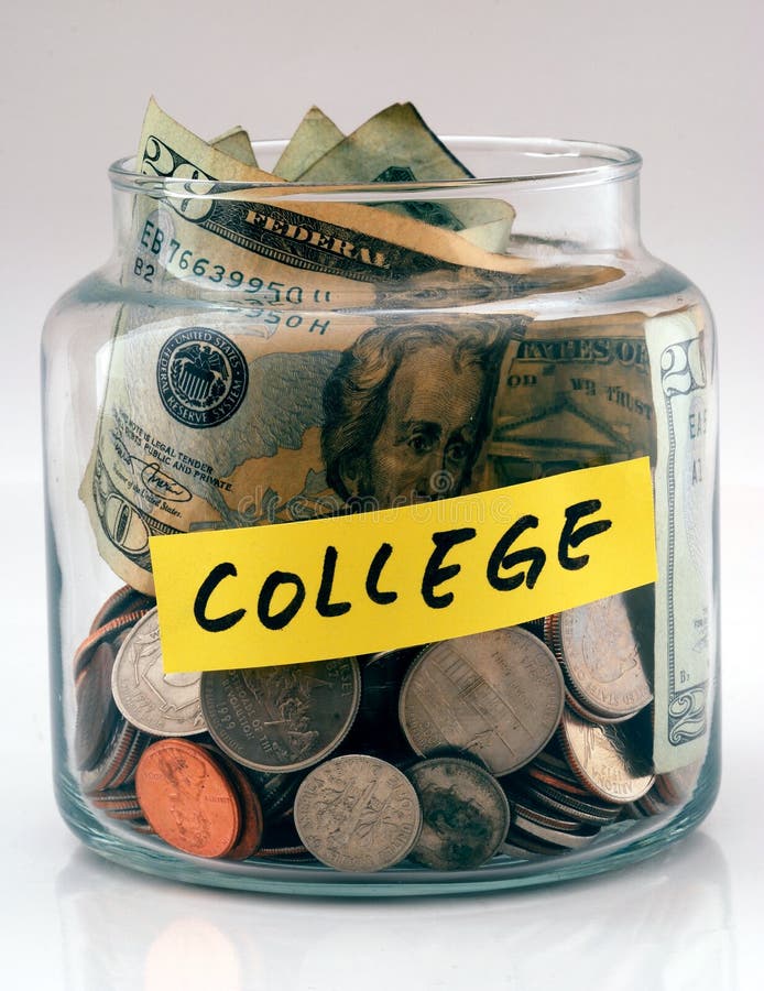 A Lot of Money in a Glass Jar Labeled College Stock Photo - Image of ...