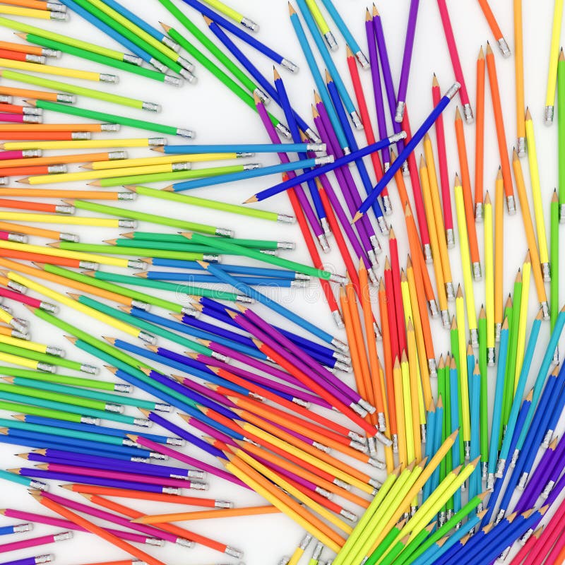 A Lot of Multicolored Pencils. Top View Stock Illustration ...