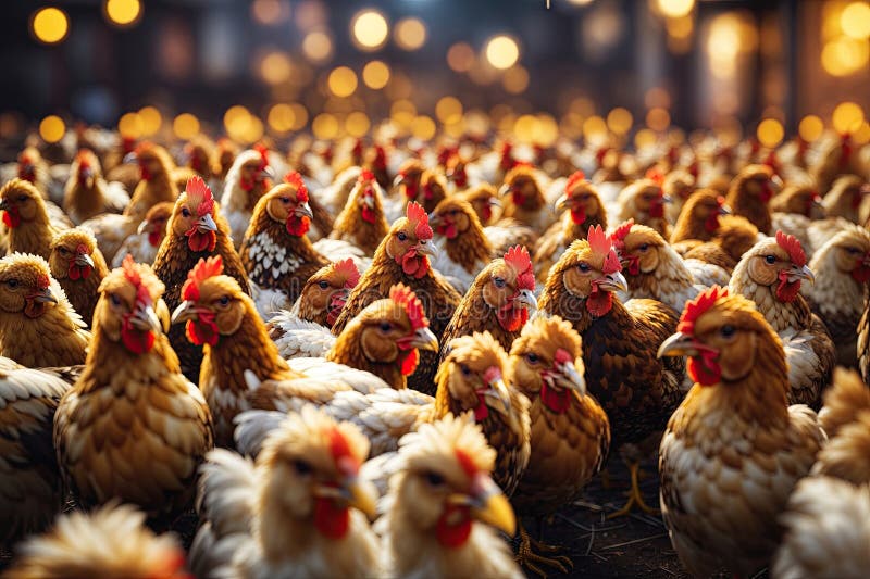 A Lot Off Chickens Together in a Big Warehouse on a Farm. Stock ...