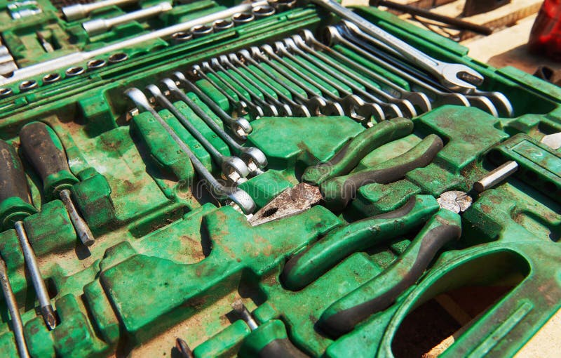 A Lot of Old Instruments in Tool Box Stock Image - Image of garage ...