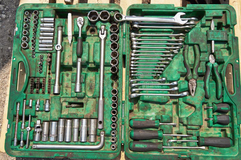 A Lot of Old Instruments in Tool Box Stock Photo - Image of hammer ...