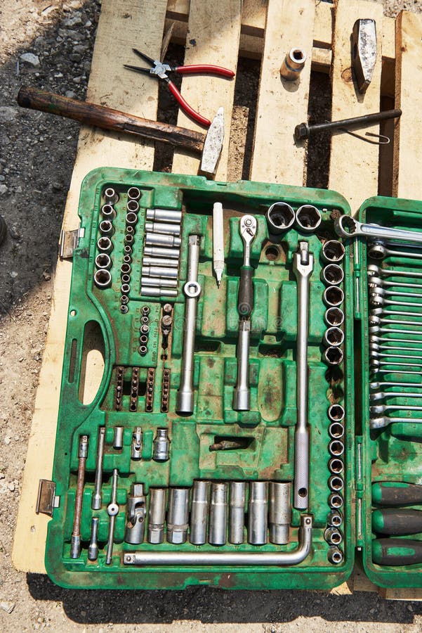 A Lot of Old Instruments in Tool Box Stock Photo - Image of hammer ...