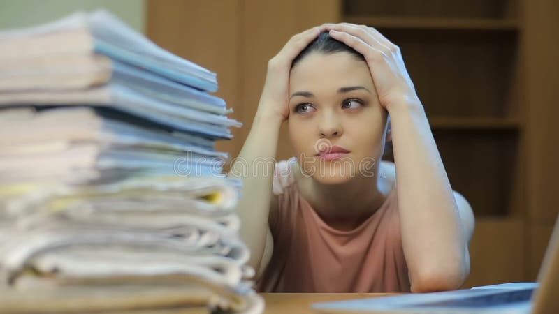 A Lot of Paperwork and Sad Woman Stock Video - Video of messy ...