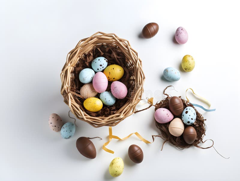 A Lot of Pastel Easter Chocolate Eggs Collected in a Basket. Stock ...