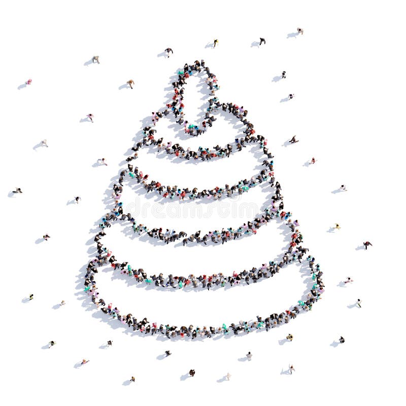 A Lot of People Form Pyramid, Children`s Drawing . 3d Rendering. Stock ...