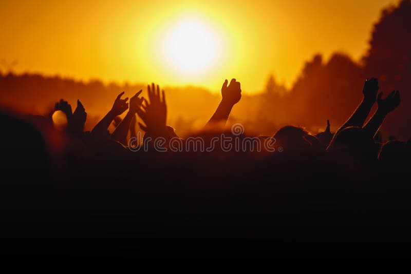 Raised Hands of People on a Big Event Stock Photo - Image of group ...