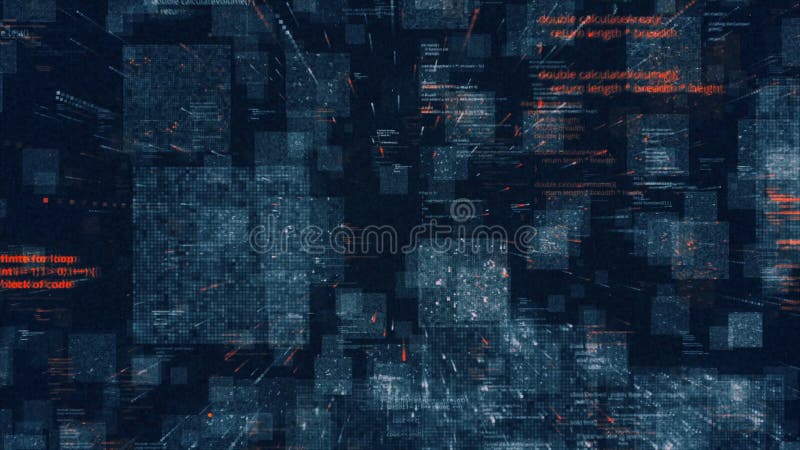 Lot of Program Codes in Cyberspace. Animation. Immersion in Programming and Source Keys for Data ...