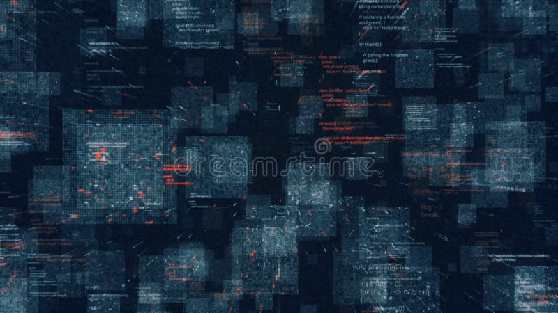 Lot of Program Codes in Cyberspace. Animation. Immersion in Programming and Source Keys for Data ...