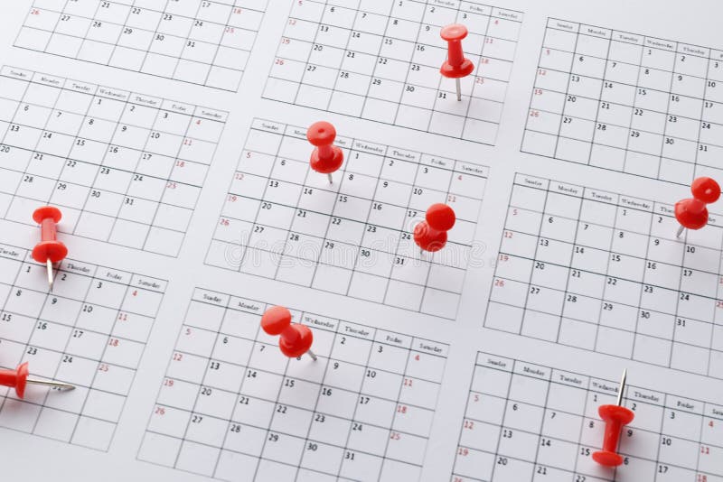 A Lot of Red Pins Marking on Calendar Stock Image - Image of meeting ...