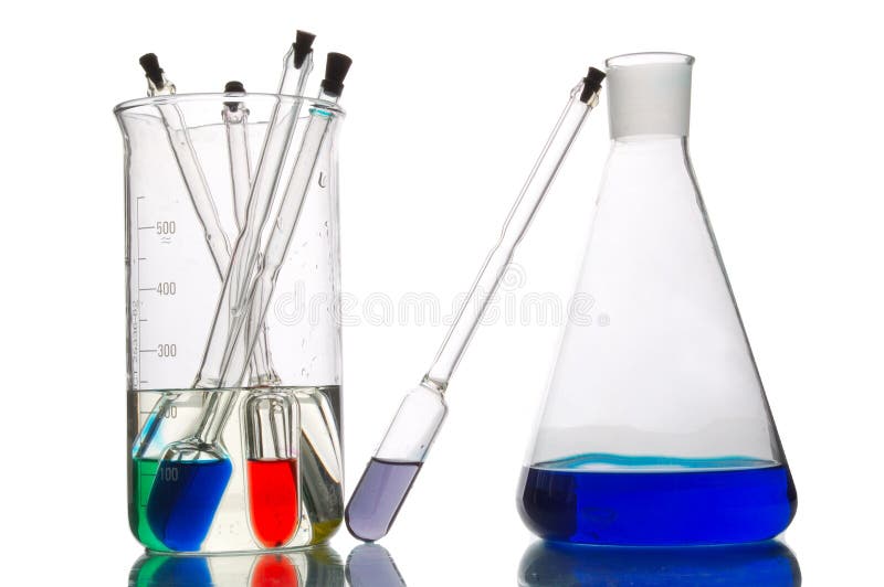 A Lot of Retorts with Liquids of Different Colour Stock Image - Image ...